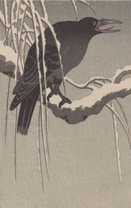 Ohara Koson~Crow on snow-covered bra - Old classic art - Paintings ...