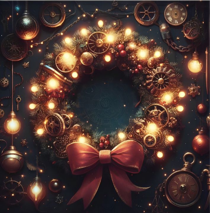 Steampunk Christmas Wreath - Dawns Designs - Digital Art & AI, Holidays ...
