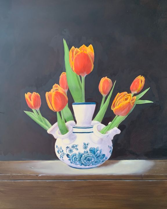 Tulip in Delft blue jar - Gallery@21 - Paintings & Prints, Flowers ...