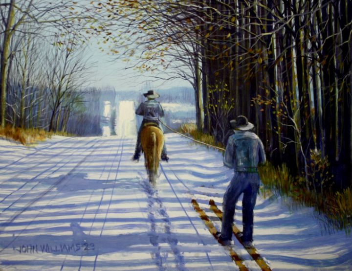 Amish Skiing Behind a Horse - Missouri Artist John Williams - Paintings ...