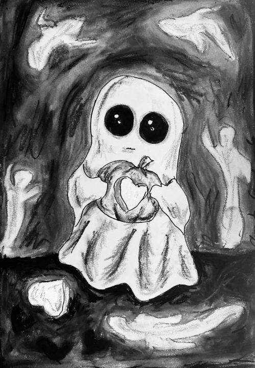 Ghost with pumpkin - Clare jean - Drawings & Illustration, Holidays ...