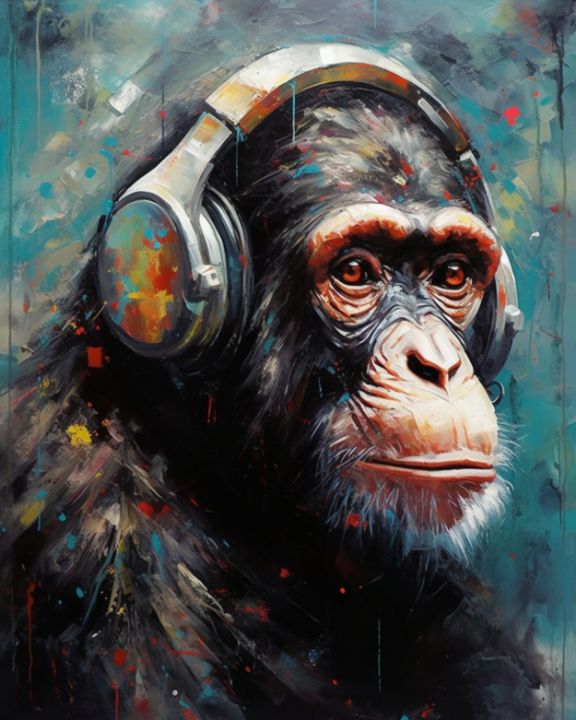 Chimpanzee Jungle Groove - Hive42Designs - Drawings & Illustration, Animals, Birds, & Fish ...