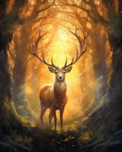 Golden Deer in a Sunlit Forest - Hive42Designs - Drawings ...