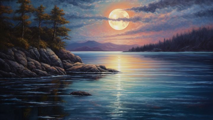 Moonlit Waters: Tranquil Reflections - Hive42Designs - Paintings ...