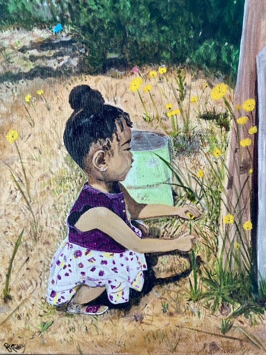 Little girl picking flowers - PJ Riley Art - Paintings & Prints, People ...