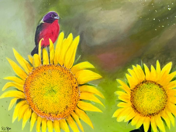 “Bird on Flowers” - PJ Riley Art - Paintings & Prints, Animals, Birds ...