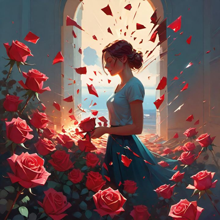 red rose & girl - Cloudsky23 - Digital Art & AI, Flowers, Plants ...
