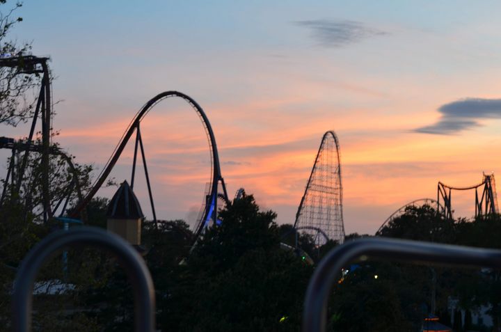 Roller Coaster at Dusk Sunset Print - Ginny Keegan - Paintings & Prints ...