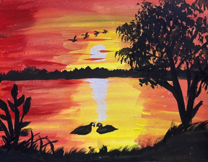 Evening Pink Sky - Upoma’s Gallery - Drawings & Illustration, Landscapes & Nature, Beach & Ocean ...