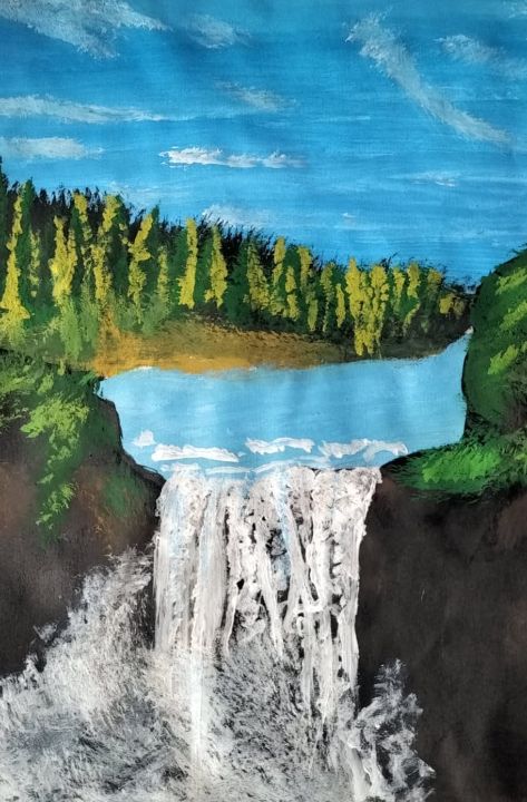 Waterfall scenery painting - Upoma’s Gallery - Drawings & Illustration, Buildings & Architecture ...