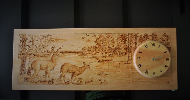 Wood burned clocks with deers - Fire Pyrography - Crafts & Other Art ...