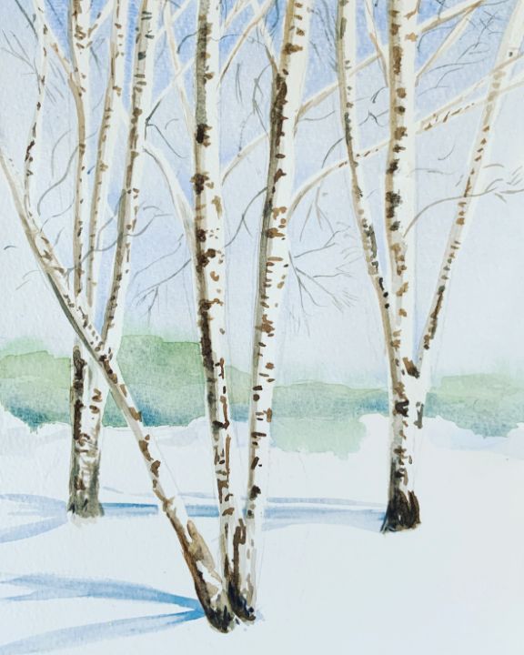 Simple Birch Trees in the snow - Gillian McIntosh - Paintings & Prints ...
