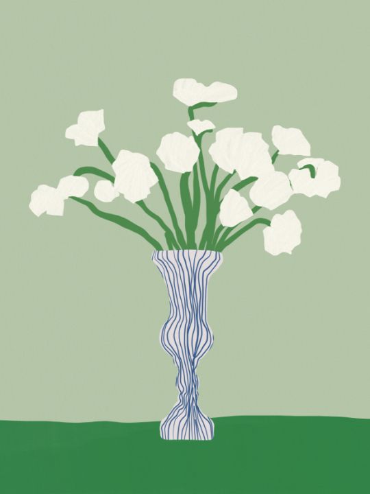 Green background porcelain white flo - Little dean - Paintings & Prints ...