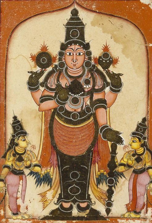 Indian~Lord Vishnu with Two Consorts - Classical art - Paintings ...
