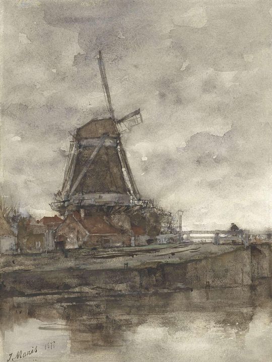 Jacob Maris~Molen en de brug bij de - Classical art - Paintings ...