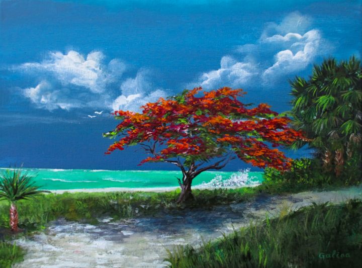 Flamboyan Tree - Caribe Art - Paintings & Prints, Landscapes & Nature ...