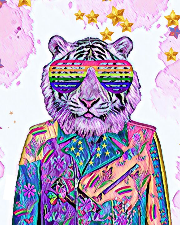 Retro Digital Tiger Rainbow Style - Fuse2time - Paintings & Prints ...