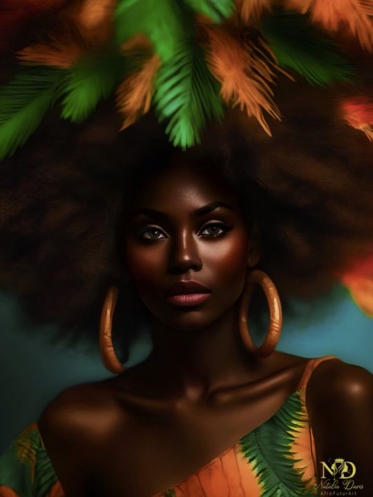 Tropical Black Beauty - Natalia Davis AfroFuturArt - Digital Art & AI ...