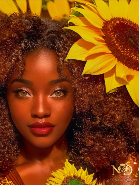 Sunflower Afro Beauty - Natalia Davis AfroFuturArt - Digital Art ...