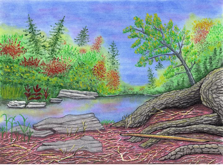 River In Early Fall - Vanessa M - Drawings & Illustration, Landscapes ...