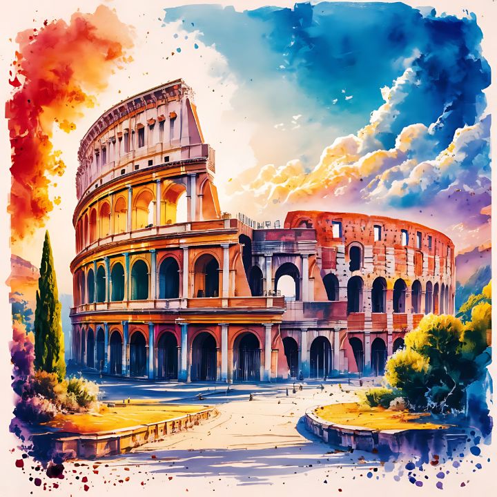the iconic Roman Coliseum in italy - Wall Wonder Studio - Paintings ...