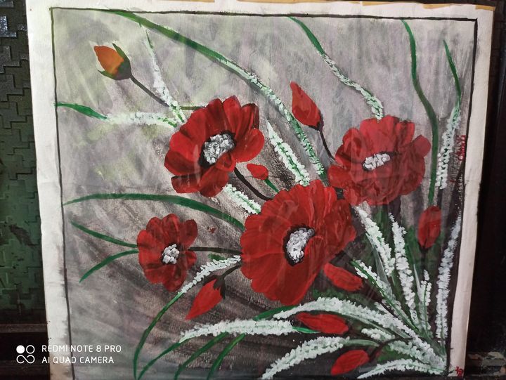 Red velvet flowers - Krishna arts - Drawings & Illustration, Flowers ...