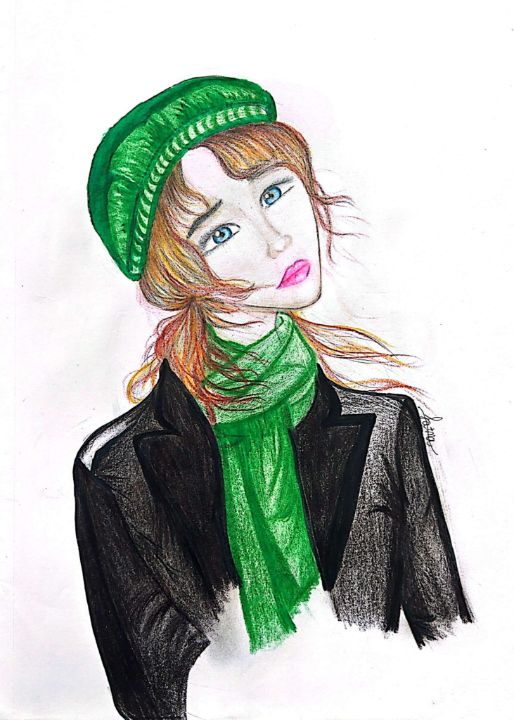 The Girl in Green - Watercolor by FM - Drawings & Illustration, People ...