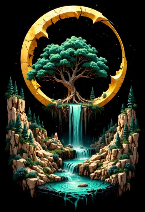 Mystical Tree of Life Waterfall Land - The Soft Frame - Digital Art ...