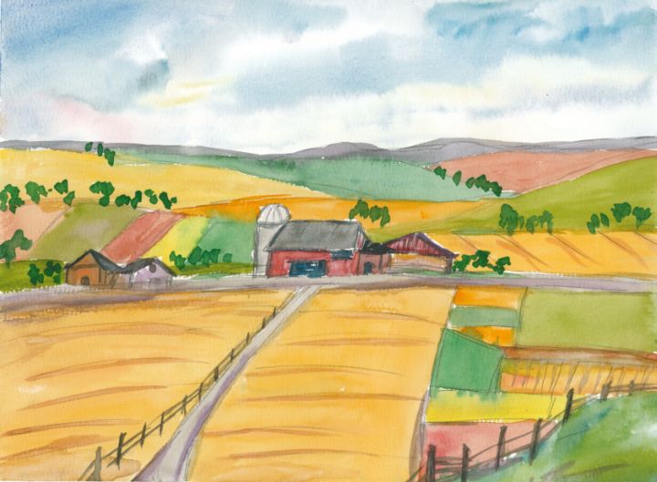 Farm life in spring - Alkaline Watercolors - Paintings & Prints ...