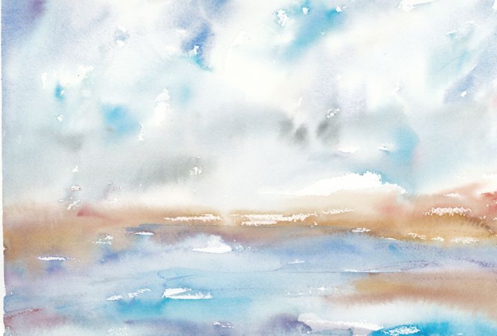 clouds and ocean in one - Alkaline Watercolors - Paintings & Prints ...