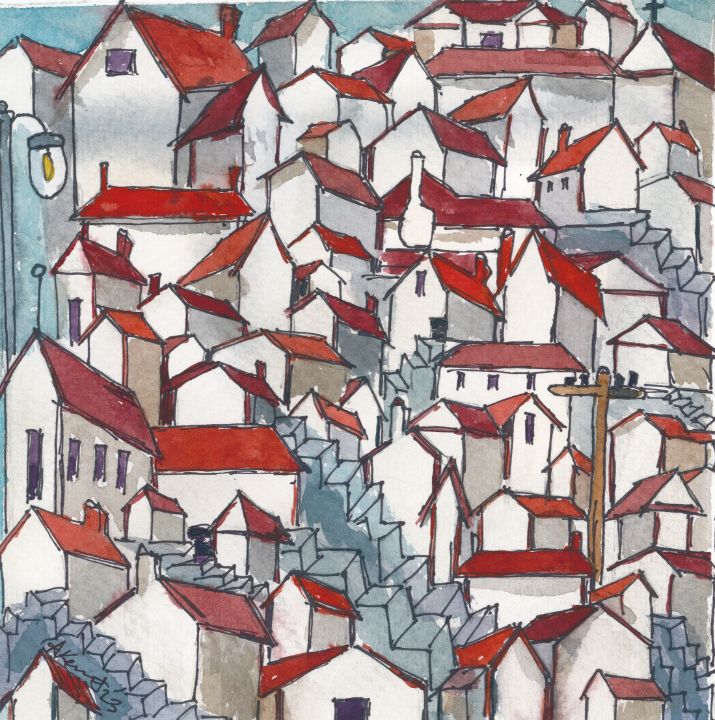 Too Many Stairs - Alkaline Watercolors - Paintings & Prints, Buildings ...