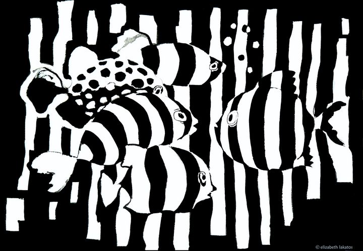 Op art fish - studio elibell - Paintings & Prints, Animals, Birds ...