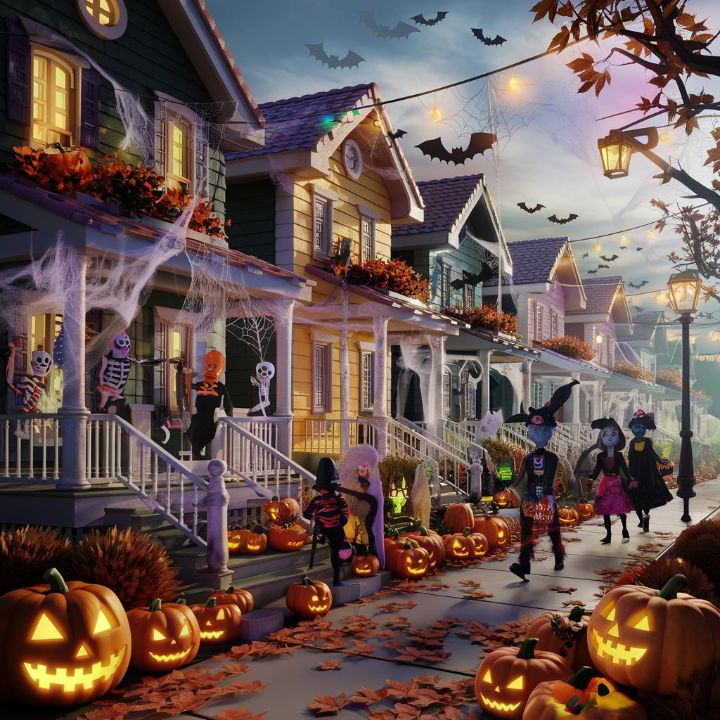 "Festive Halloween Street Decor Art" - Watercolor Vision Studio ...