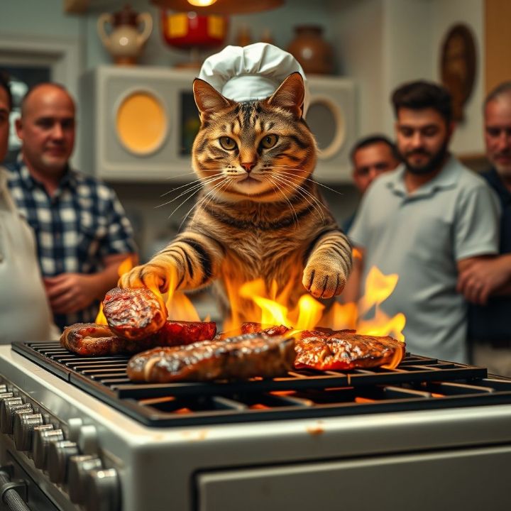 "Chef Cat on Fire" - Watercolor Vision Studio - Paintings & Prints ...
