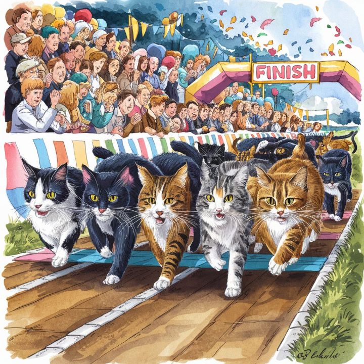 group cats compete running - Watercolor Vision Studio - Digital Art ...