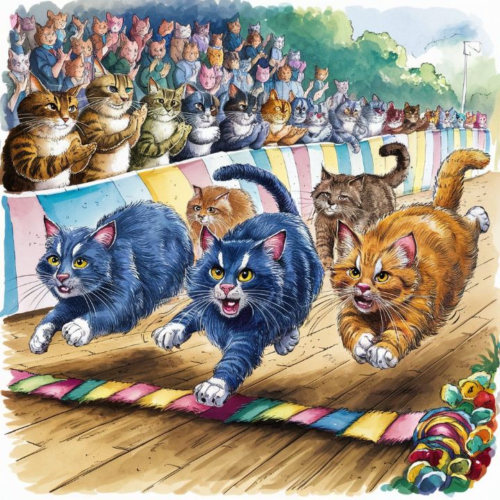 Several cats are running in a race - Watercolor Vision Studio - Digital ...