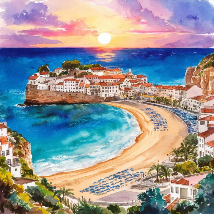 The beach city of Albufeira - Watercolor Vision Studio - Digital Art ...
