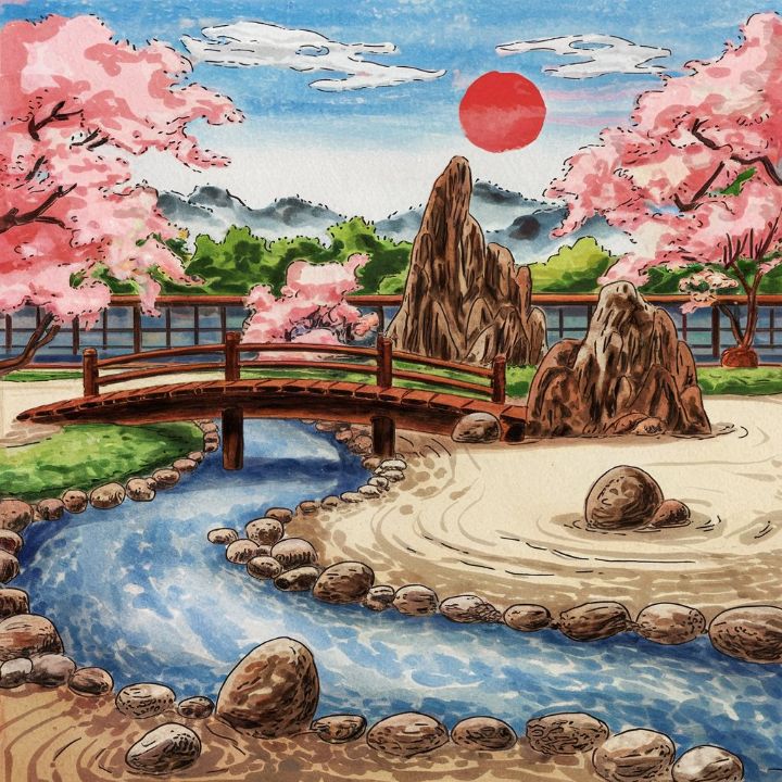Japan's Tao River Scene - Watercolor Vision Studio - Digital Art & AI ...