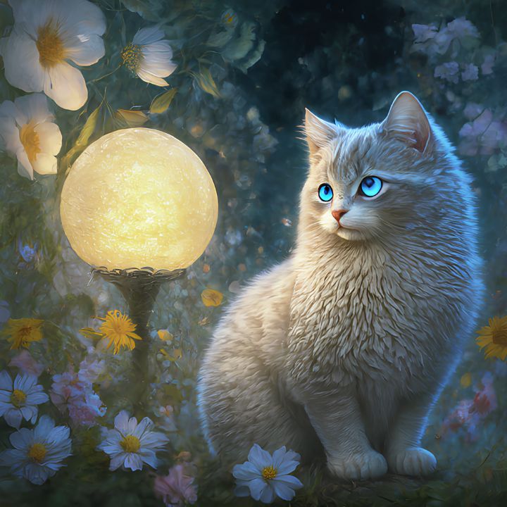 Moonlight mystery with cat - Watercolor Vision Studio - Digital Art ...