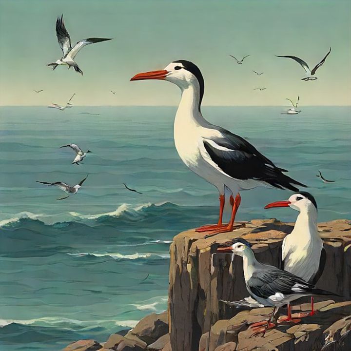 Majestic Sea Birds in Flight - Watercolor Vision Studio - Digital Art ...