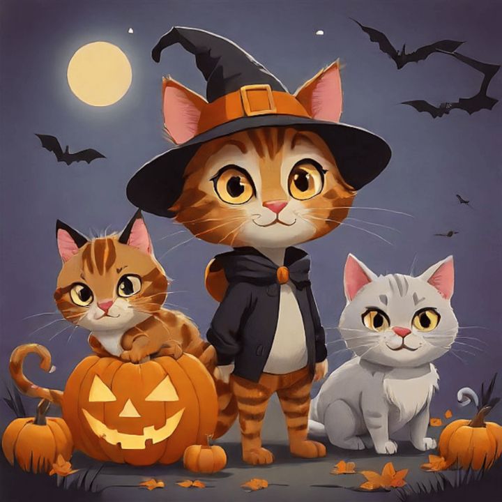 Spooky Halloween Cats Wall Art - Watercolor Vision Studio - Paintings ...
