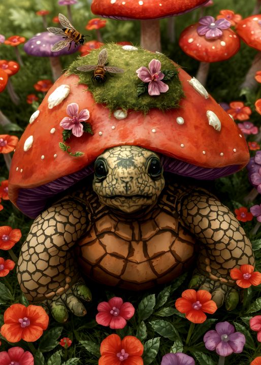 Magical Turtle in Flower Forest - chetioui art - Digital Art & AI ...