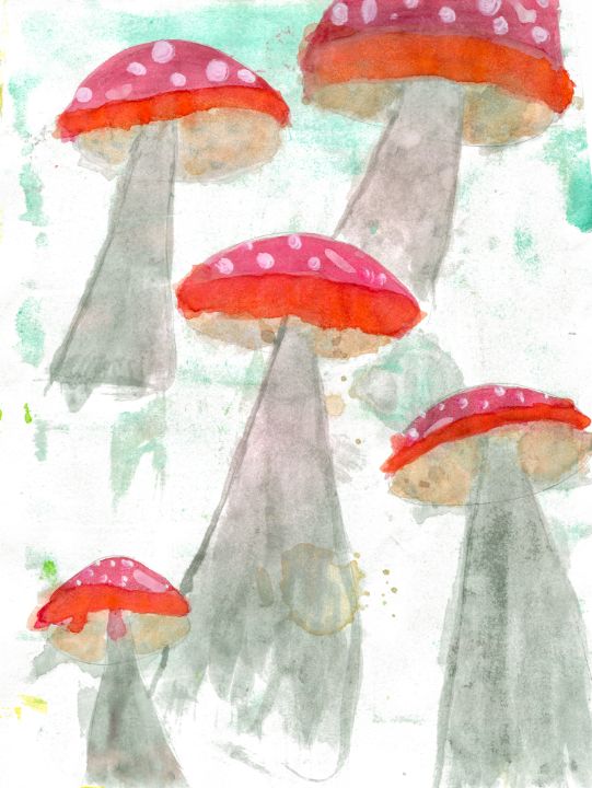 Red Watercolor Toadstools - Jess Renay Art - Drawings & Illustration ...