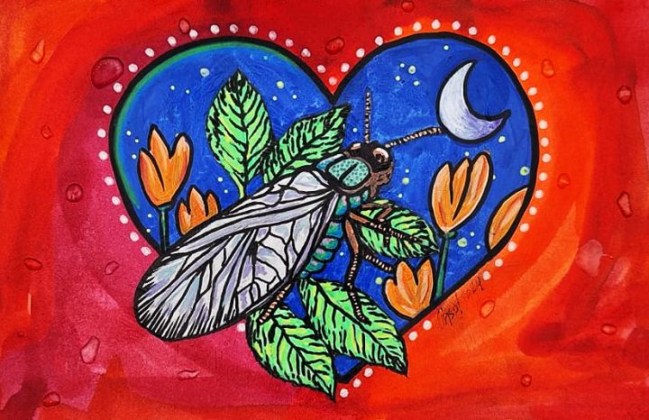 Lunar Lullaby of the Cicada - Art of Ohso - Paintings & Prints, Animals ...