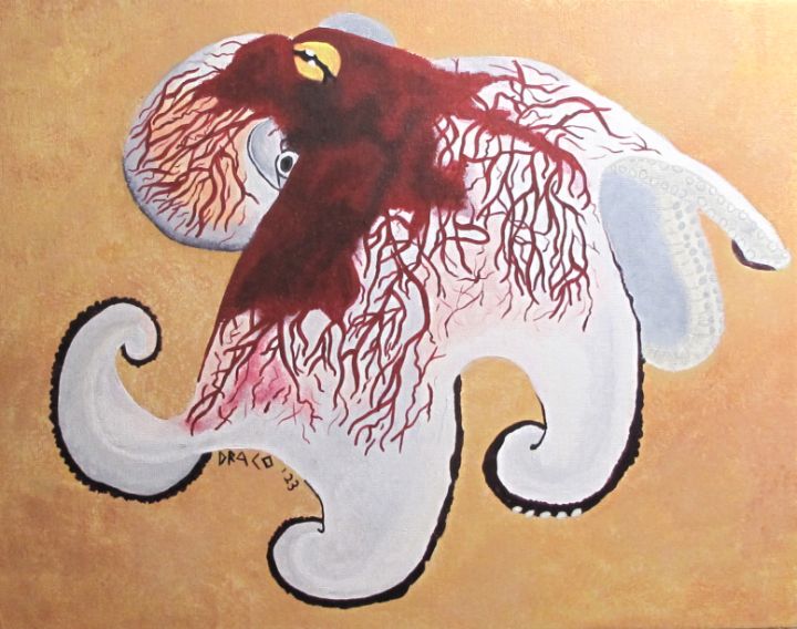 Red and White Octopus - Art by Draco - Paintings & Prints, Animals ...