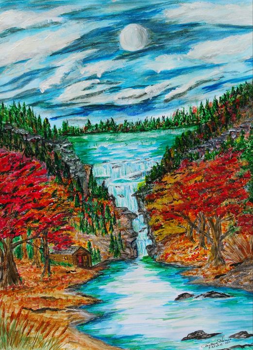 Moonlight Falls - Fun With Art - Paintings & Prints, Landscapes ...