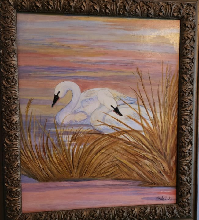 Sunset Swans - LoAl Art - Paintings & Prints, Animals, Birds, & Fish ...