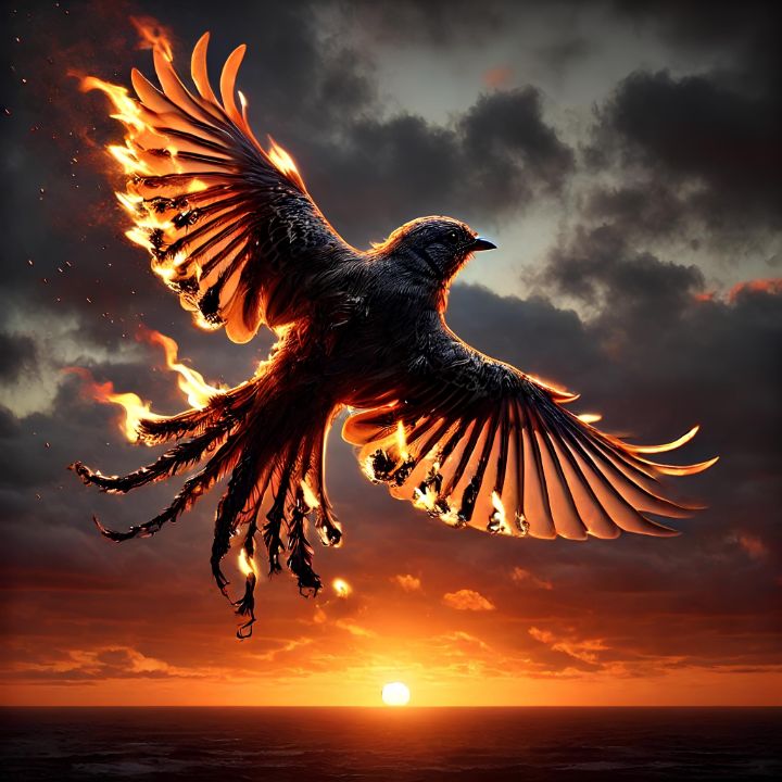The Crow's Fiery Ascent - AtticWildSide - Digital Art & AI, Animals ...