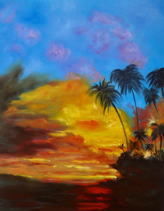 Fiery Hawaiian Sunset - Jennylee - Paintings & Prints, Landscapes ...