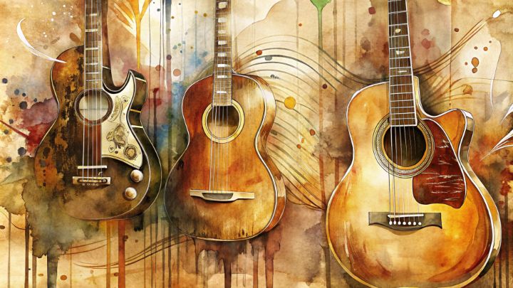 Water Color Art Of Guitars - HK Studio - Paintings & Prints ...